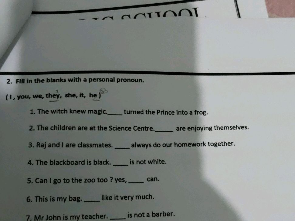 2. Fill in the blanks with a personal | StudyX