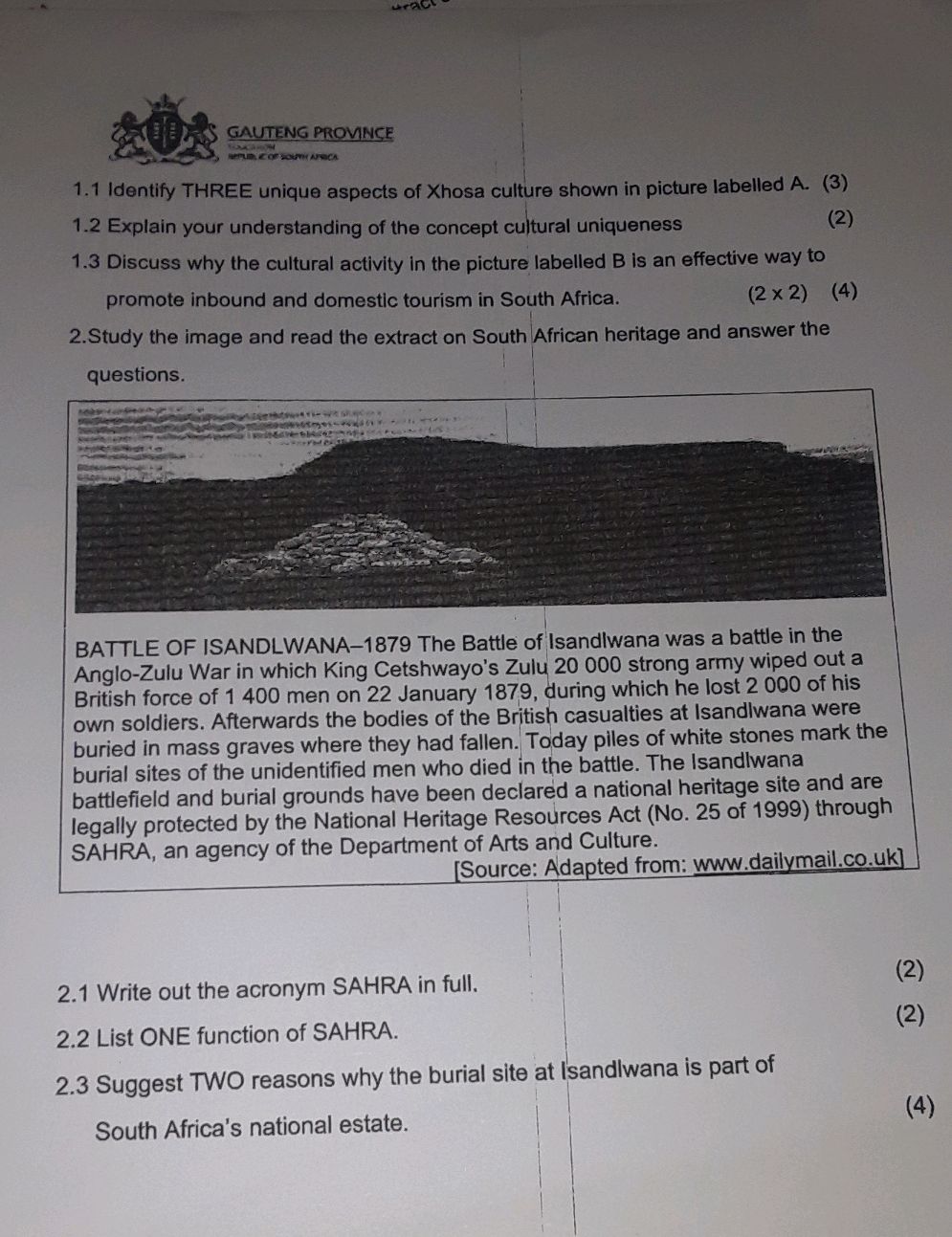 1.1 Identify THREE unique aspects of Xhosa | StudyX