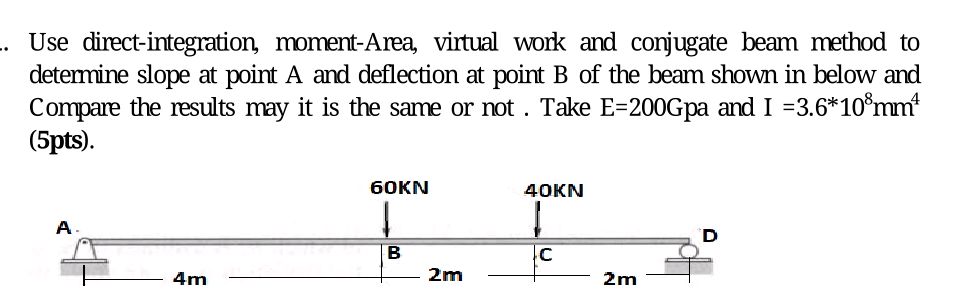 Use direct-integration, moment-Area, virtual | StudyX