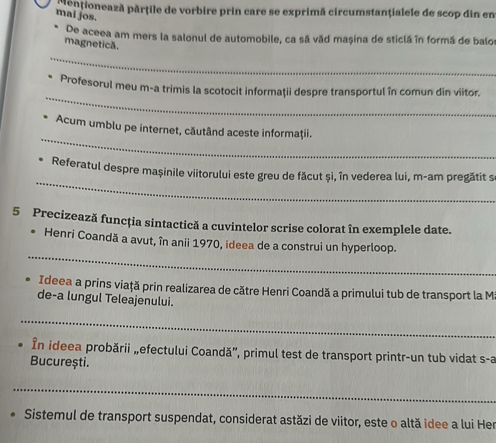 Precizează funcția sintactică a cuvintelor | StudyX