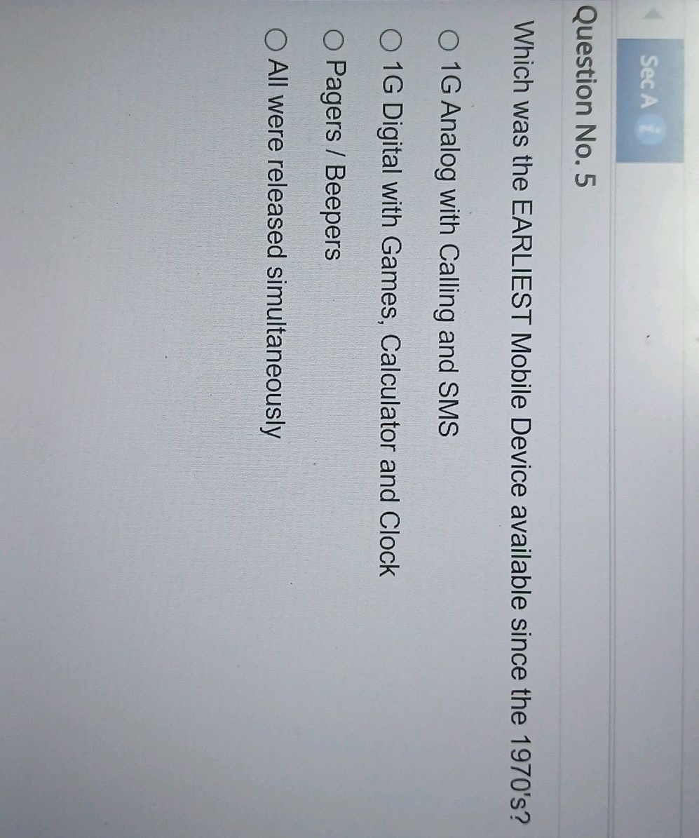 Question No. 5 Which was the EARLIEST Mobile | StudyX