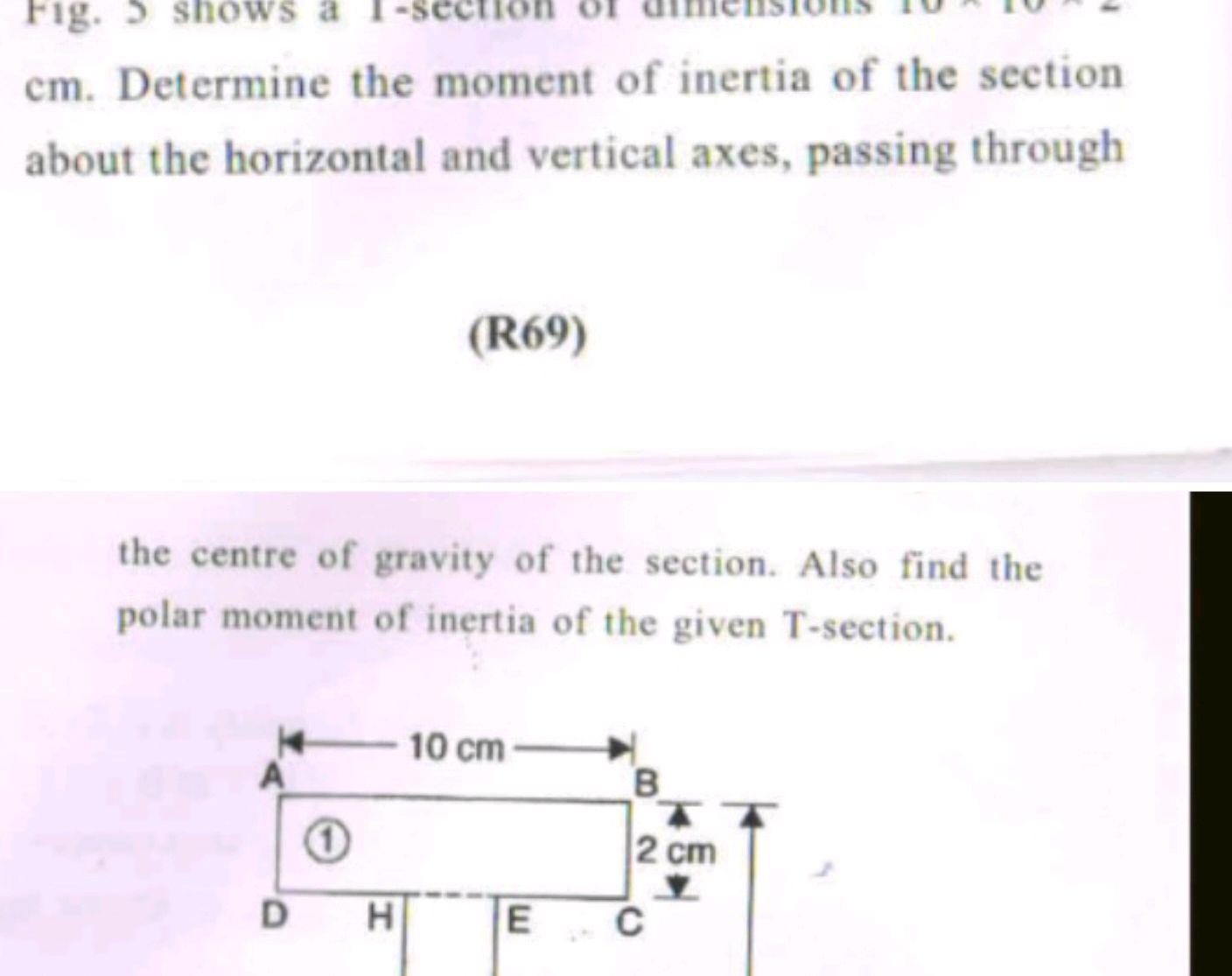 Fig. 5 shows a T-section of dimensions 10 x | StudyX