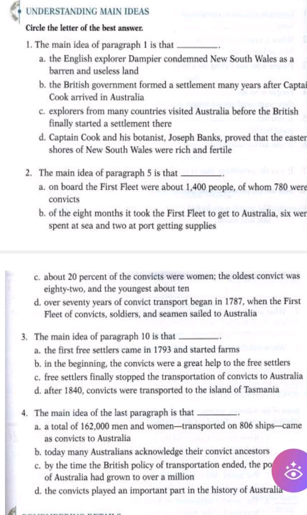 UNDERSTANDING MAIN IDEAS Circle the letter | StudyX