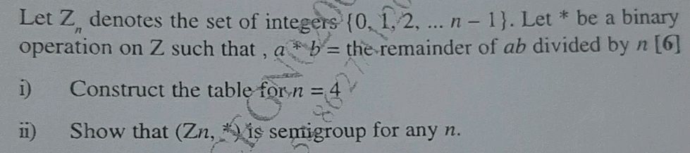 Let $Z_n$ denotes the set of integers {0, 1, | StudyX
