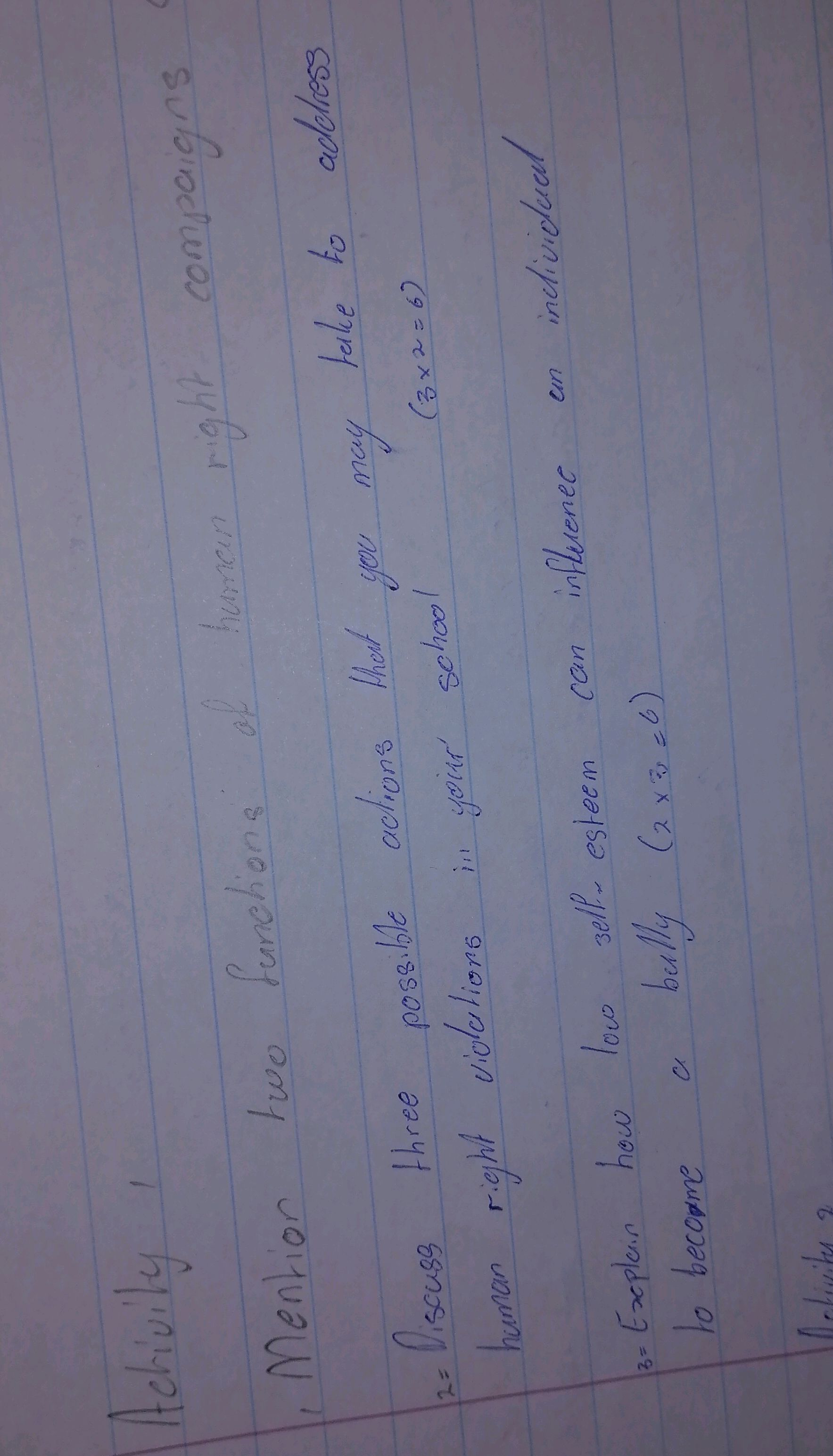 1= Mention two functions of human right | StudyX