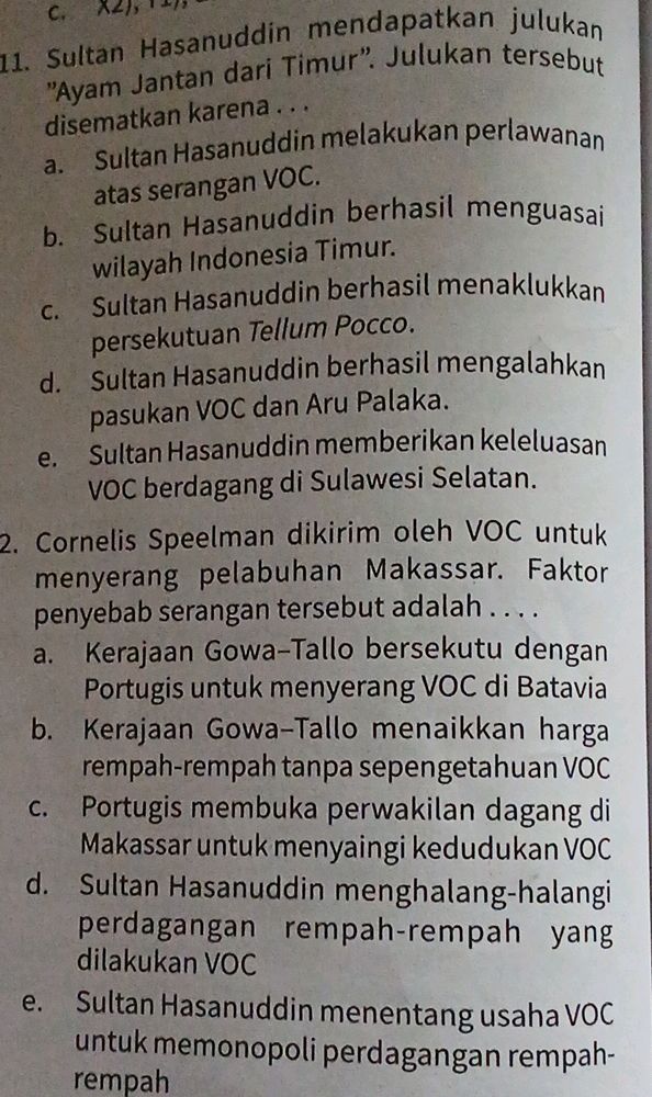 11. Sultan Hasanuddin mendapatkan julukan | StudyX