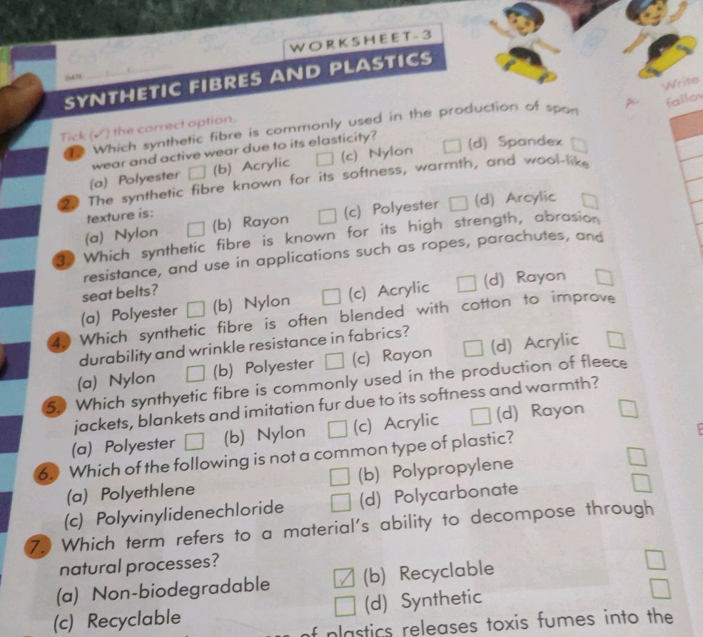 1. Which synthetic fibre is commonly used in | StudyX