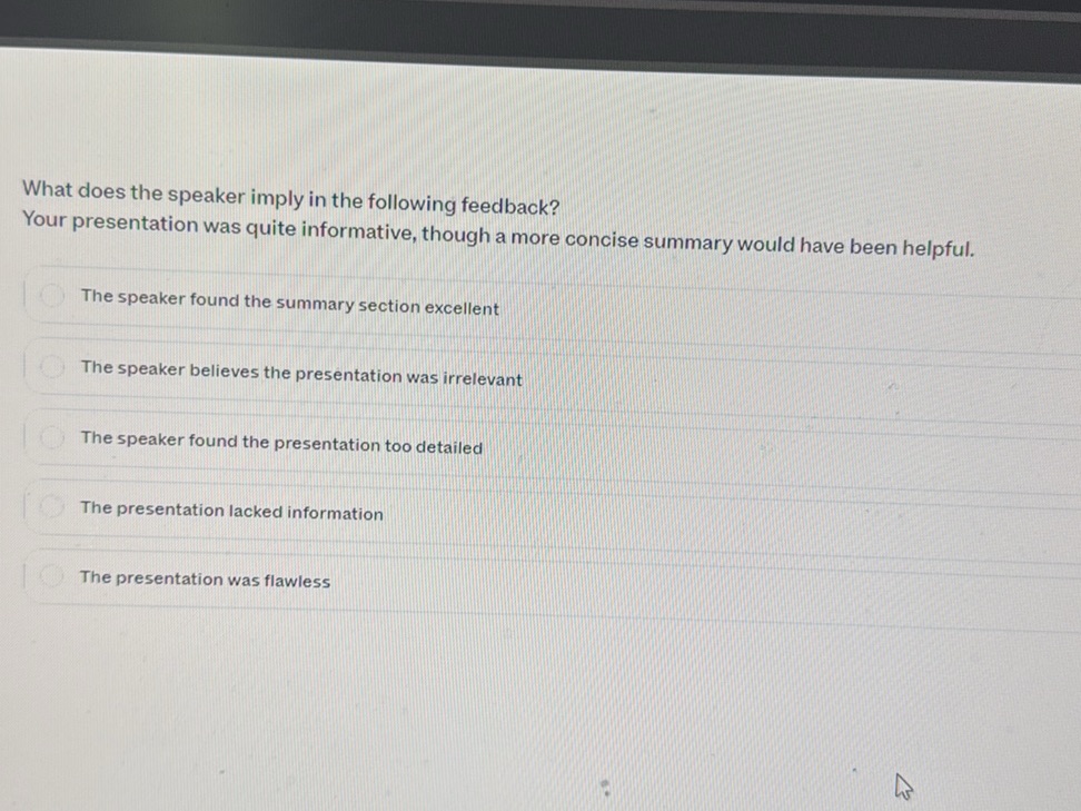 What does the speaker imply in the following | StudyX