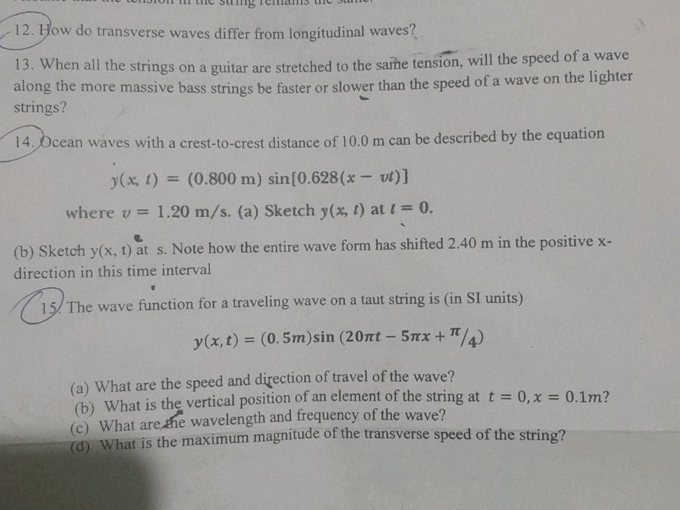 12. How do transverse waves differ from | StudyX