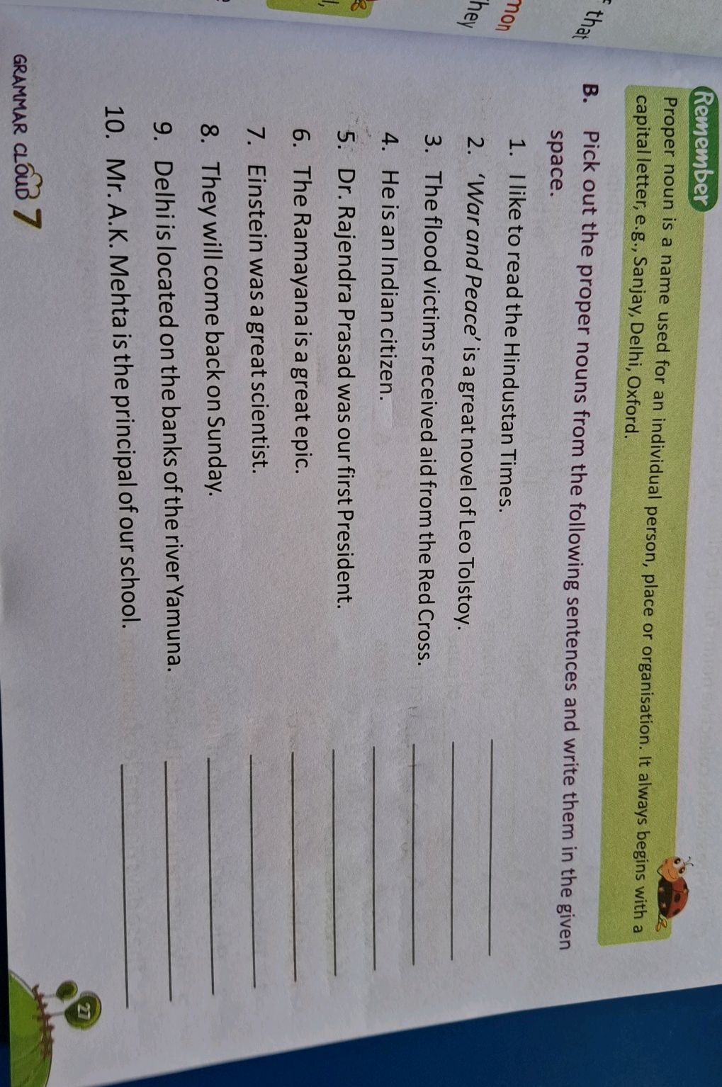 B. Pick out the proper nouns from the | StudyX