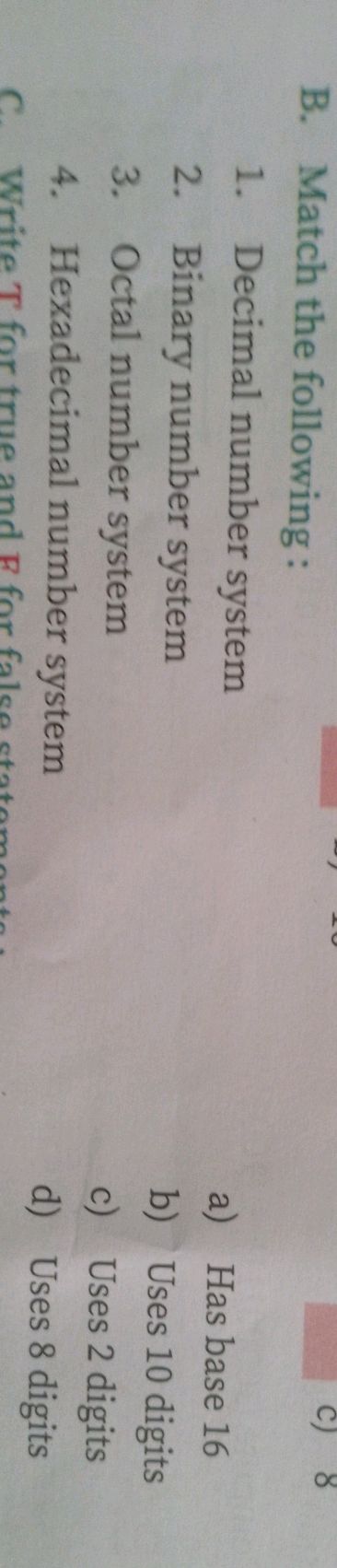 B. Match the following: 1. Decimal number | StudyX