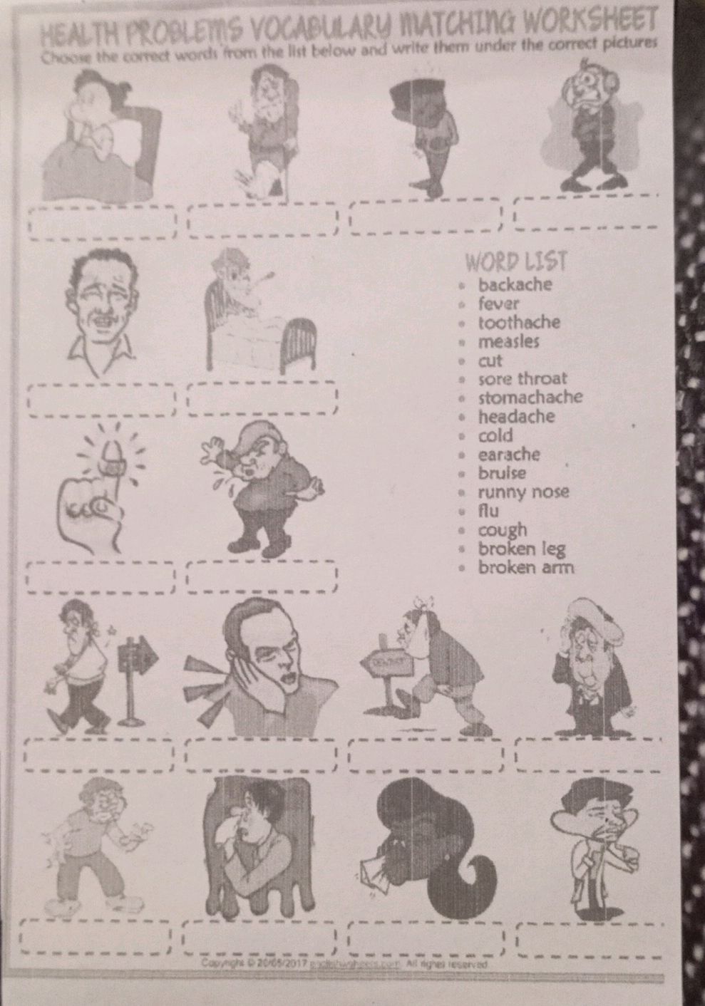 HEALTH PROBLEMS VOCABULARY MATCHING | StudyX