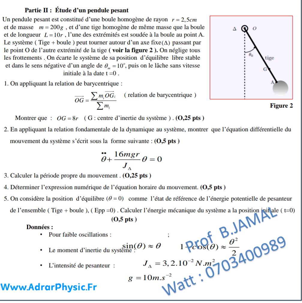 Partie II : Étude d'un pendule pesant Un | StudyX