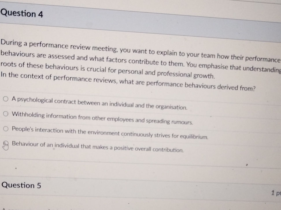 During a performance review meeting, you | StudyX