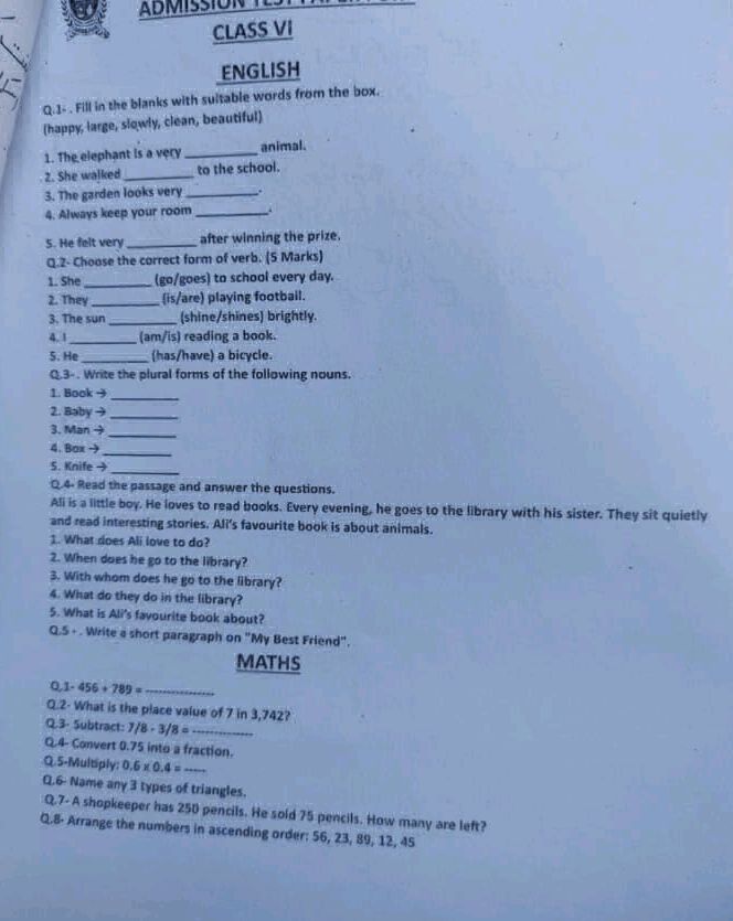 ENGLISH Q.1- Fill in the blanks with | StudyX