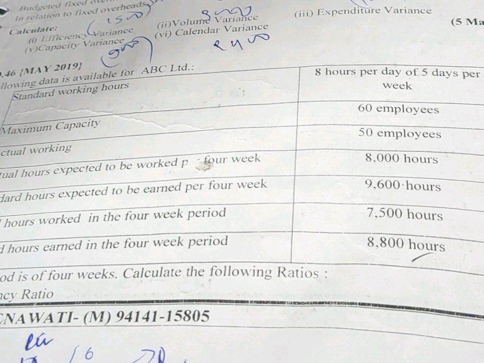 Calculate: (i) Efficiency Variance (v) | StudyX