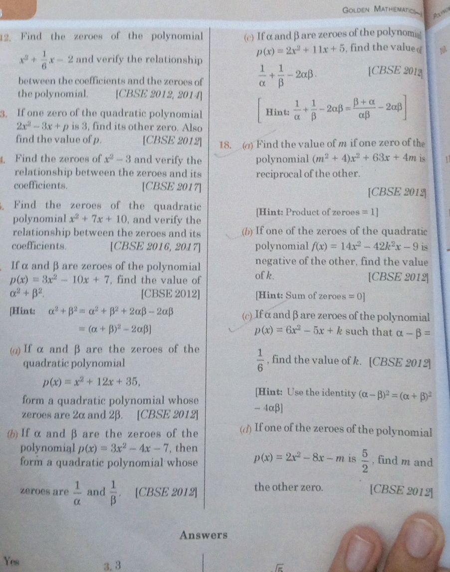 12. Find the zeroes of the polynomial $x^2 + | StudyX