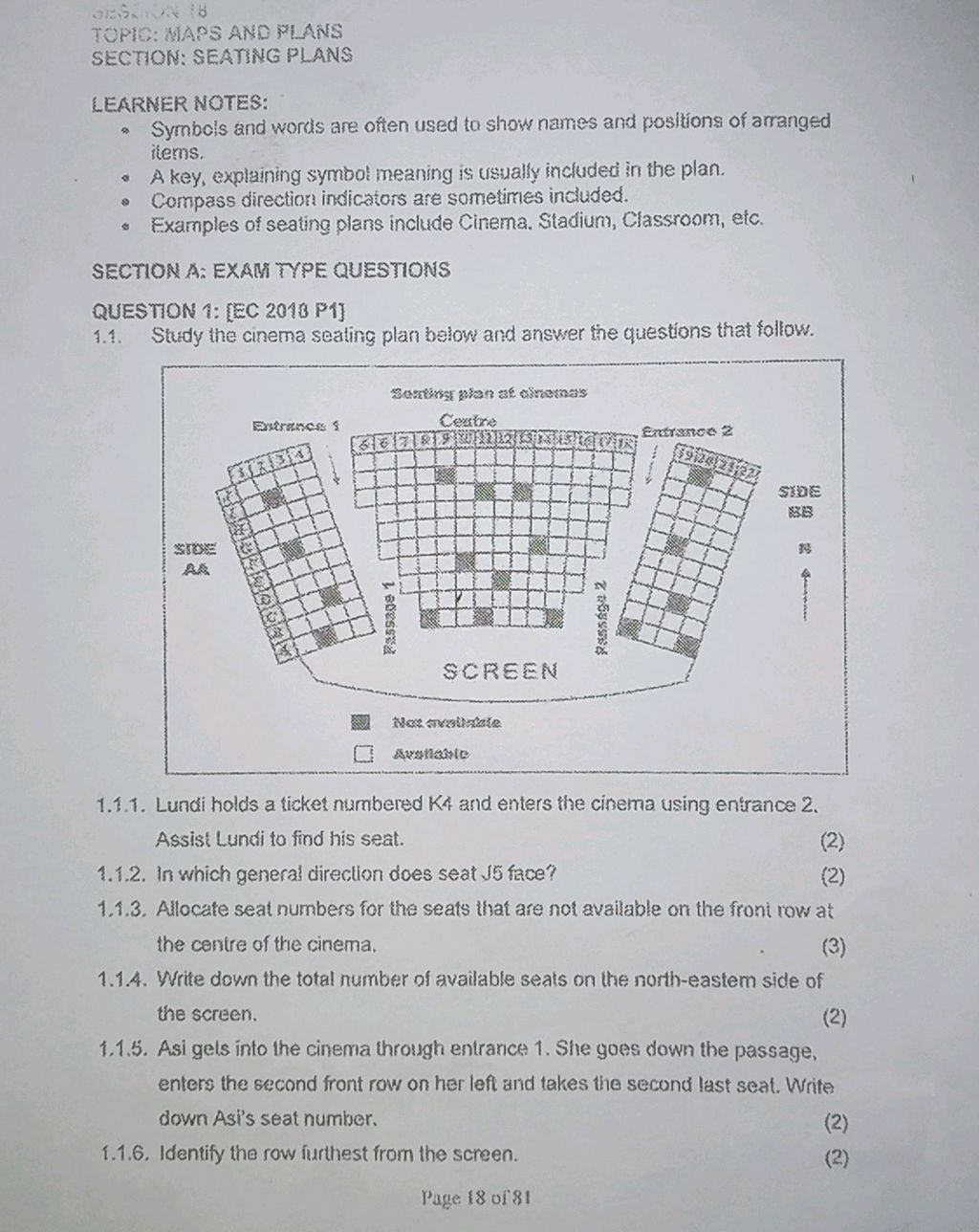 Study the cinema seating plan below and | StudyX