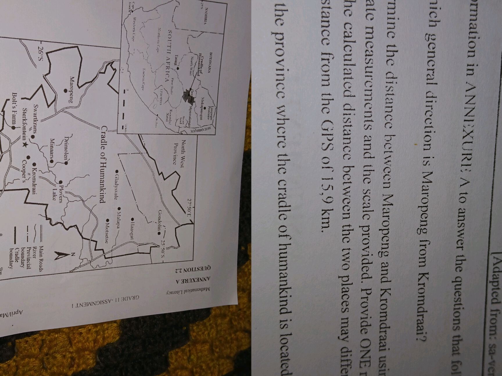 Which general direction is Maropeng from | StudyX