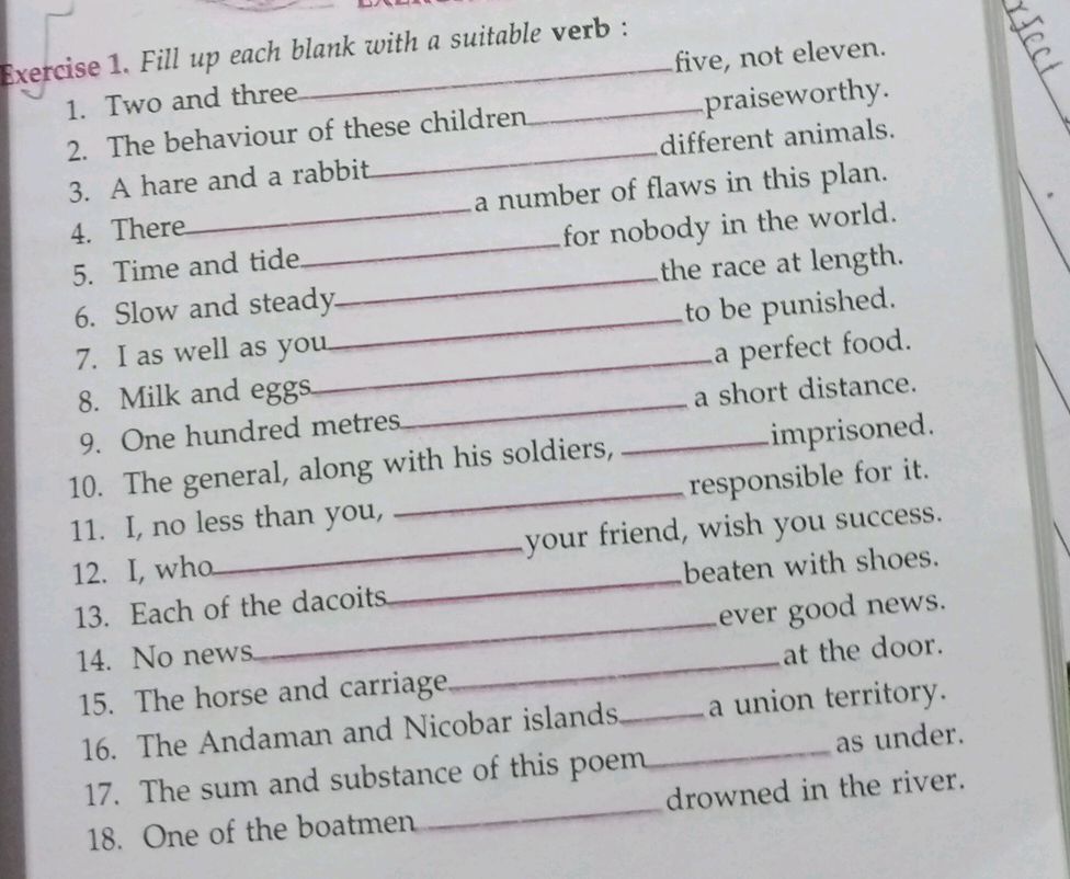 Exercise 1. Fill up each blank with a | StudyX