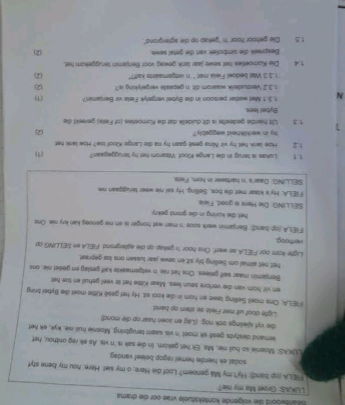 1.1 Lukas is terug in die Lange Kloof. | StudyX