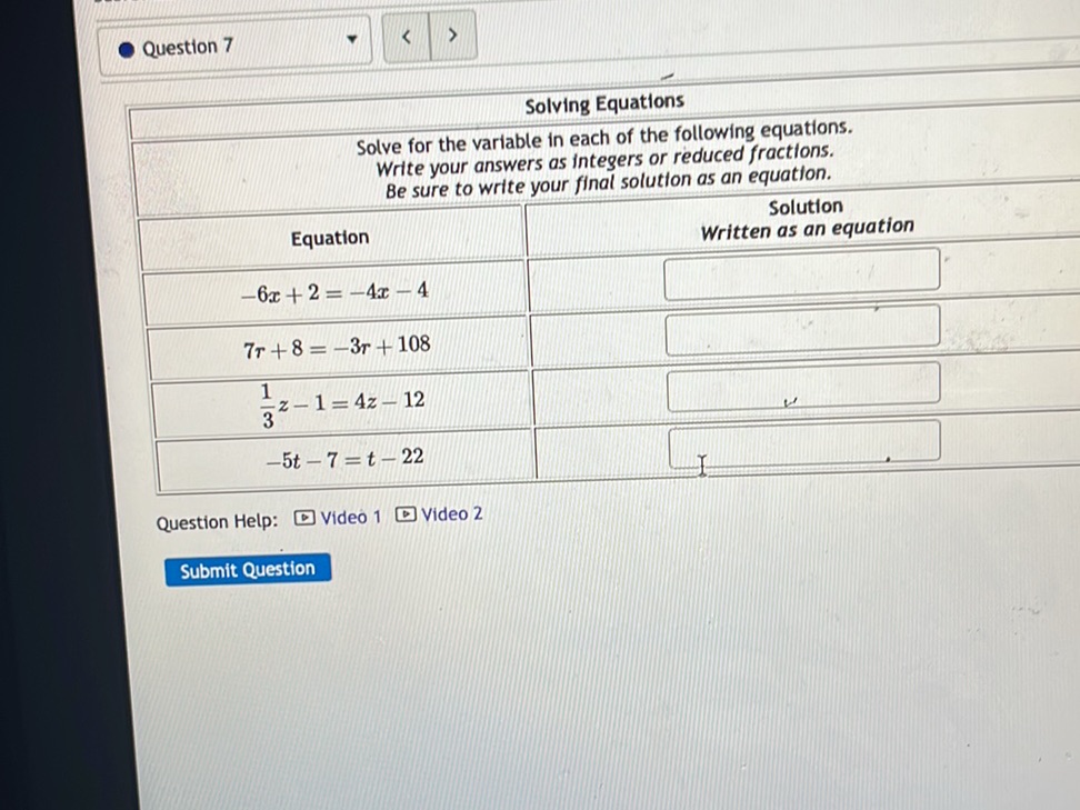 Solve for the variable in each of the | StudyX