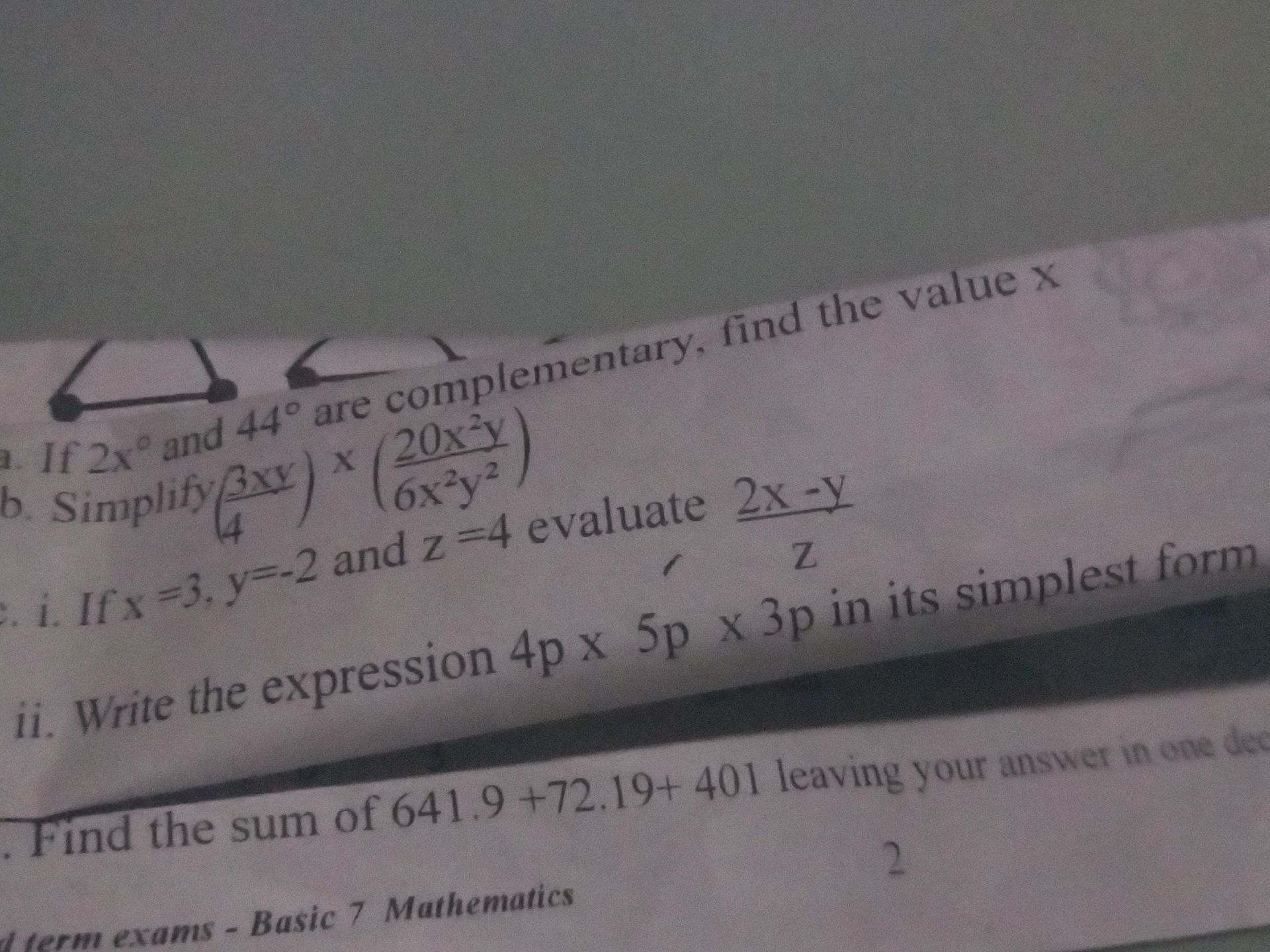 a. If $2x^ extdegree$ and $44^ extdegree$ | StudyX