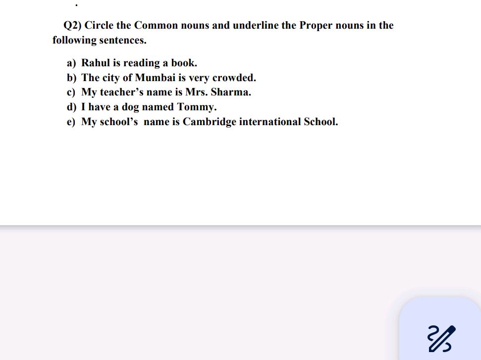 Q2) Circle the Common nouns and underline | StudyX