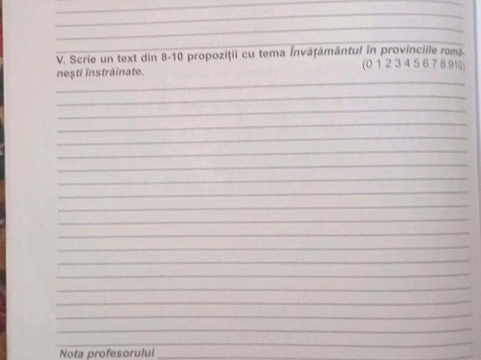 V. Scrie un text din 8-10 propoziții cu tema | StudyX