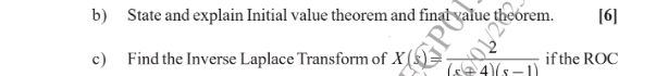 b) State and explain Initial value theorem | StudyX