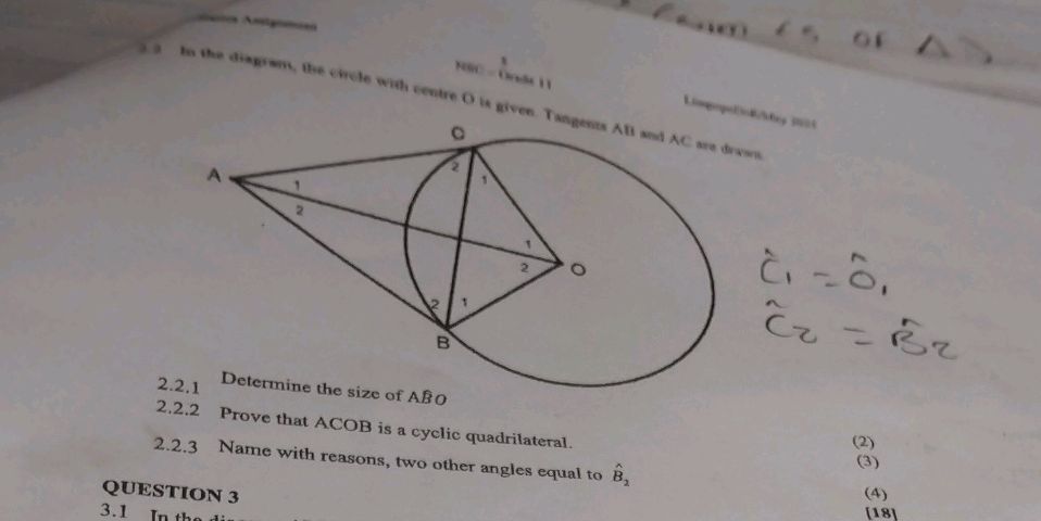 2.2.1 Determine the size of $A {B}O$ 2.2.2 | StudyX