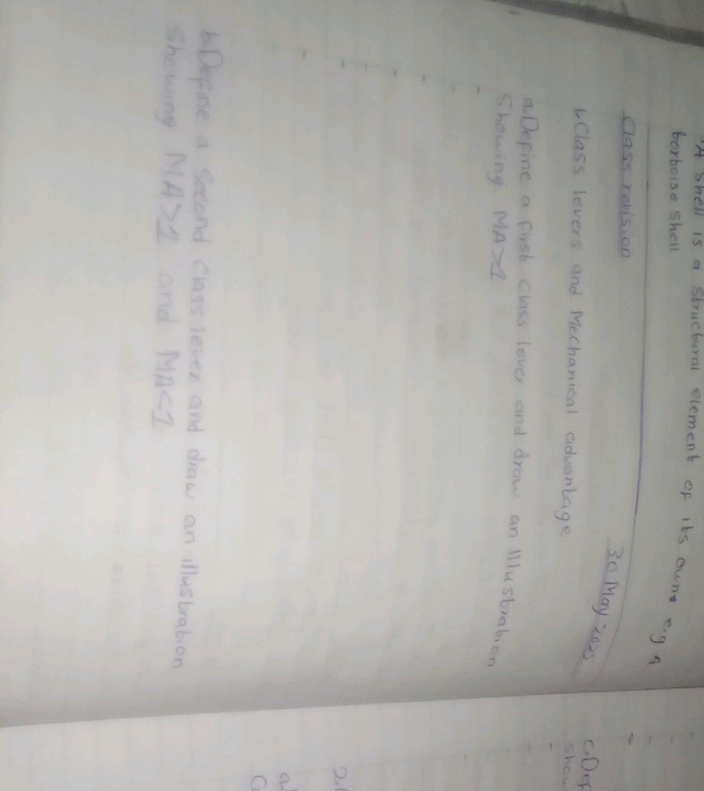 a. Define a first Class lever and draw an | StudyX