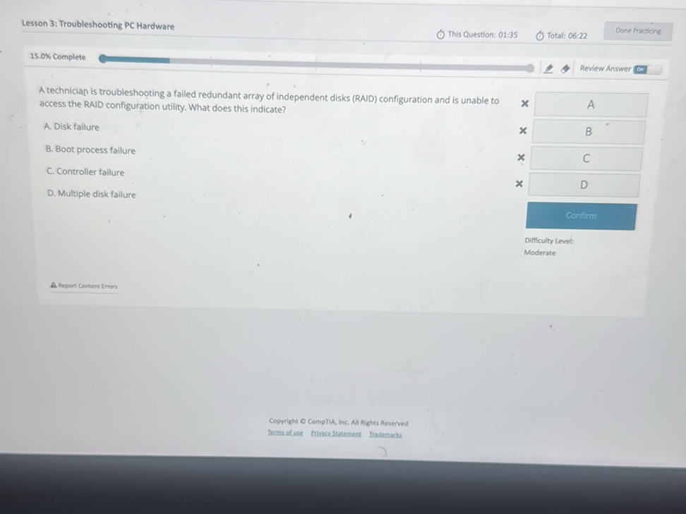 A technician is troubleshooting a failed