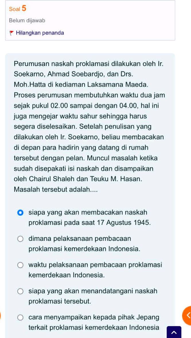 Perumusan naskah proklamasi dilakukan oleh | StudyX