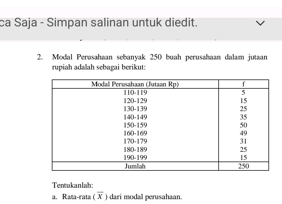 2. Modal Perusahaan sebanyak 250 buah | StudyX