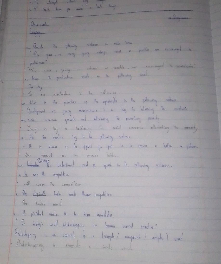 1. Rewrite the following sentences in past | StudyX