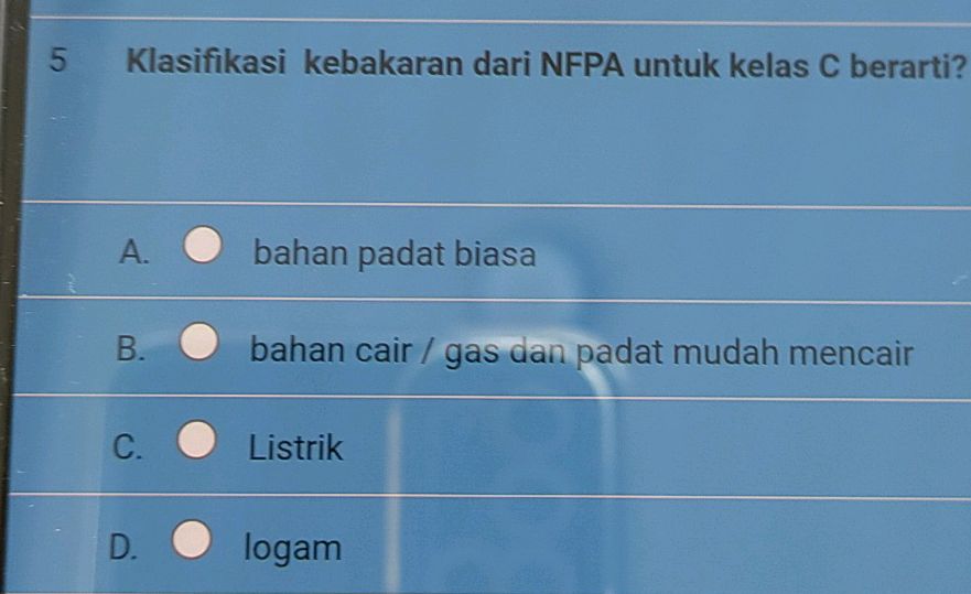 5 Klasifikasi kebakaran dari NFPA untuk | StudyX