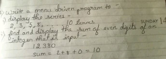 Write a menu driven program to - i) display | StudyX