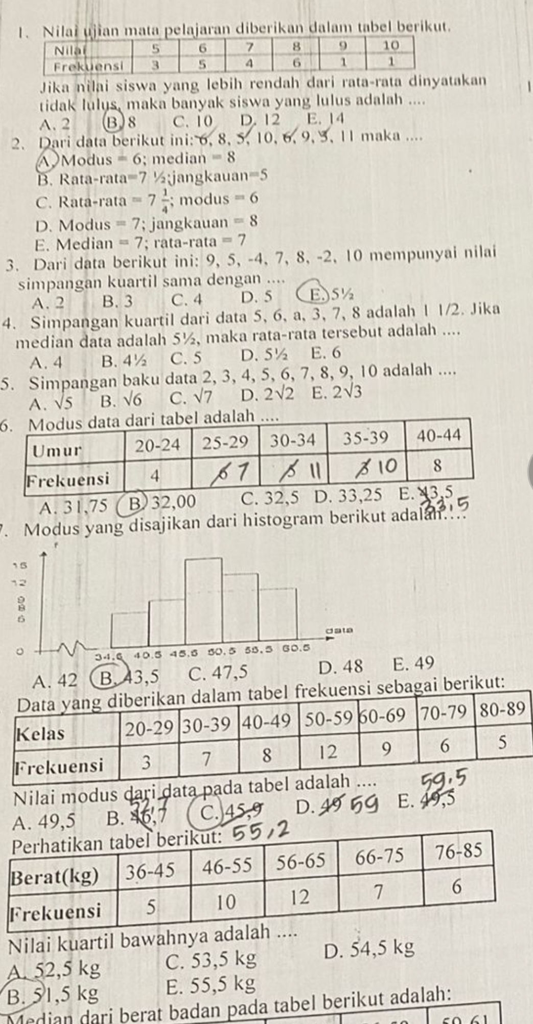 1. Nilai ujian mata pelajaran diberikan | StudyX