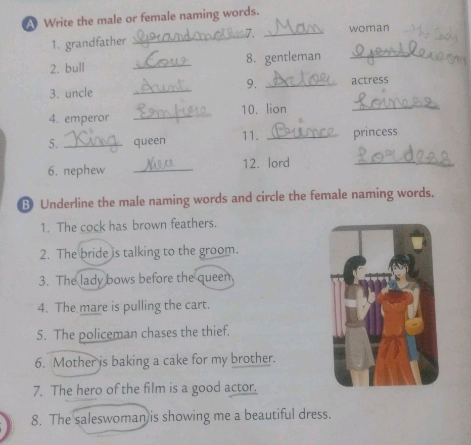 A Write the male or female naming words. 1. | StudyX