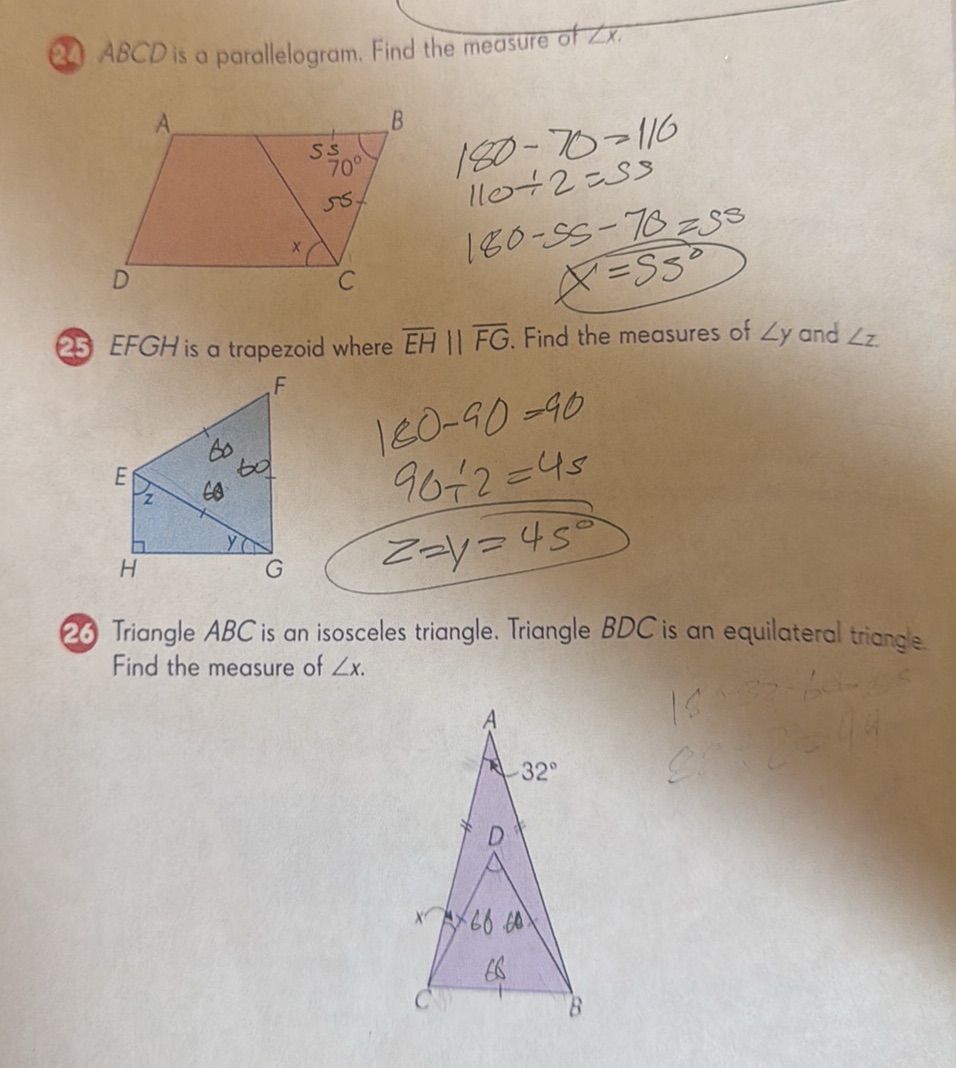 24 ABCD is a parallelogram. Find the measure | StudyX