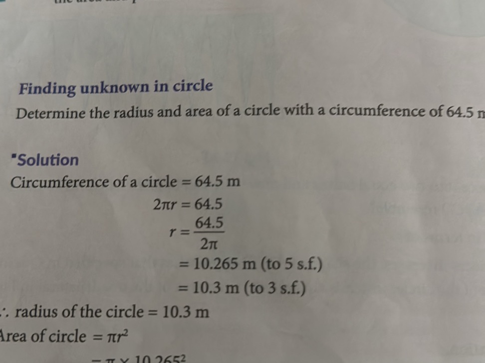 Determine the radius and area of a circle | StudyX