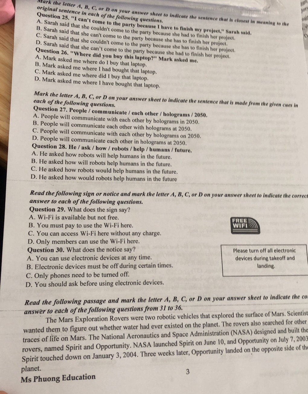 Question 25. "I can't come to the party | StudyX