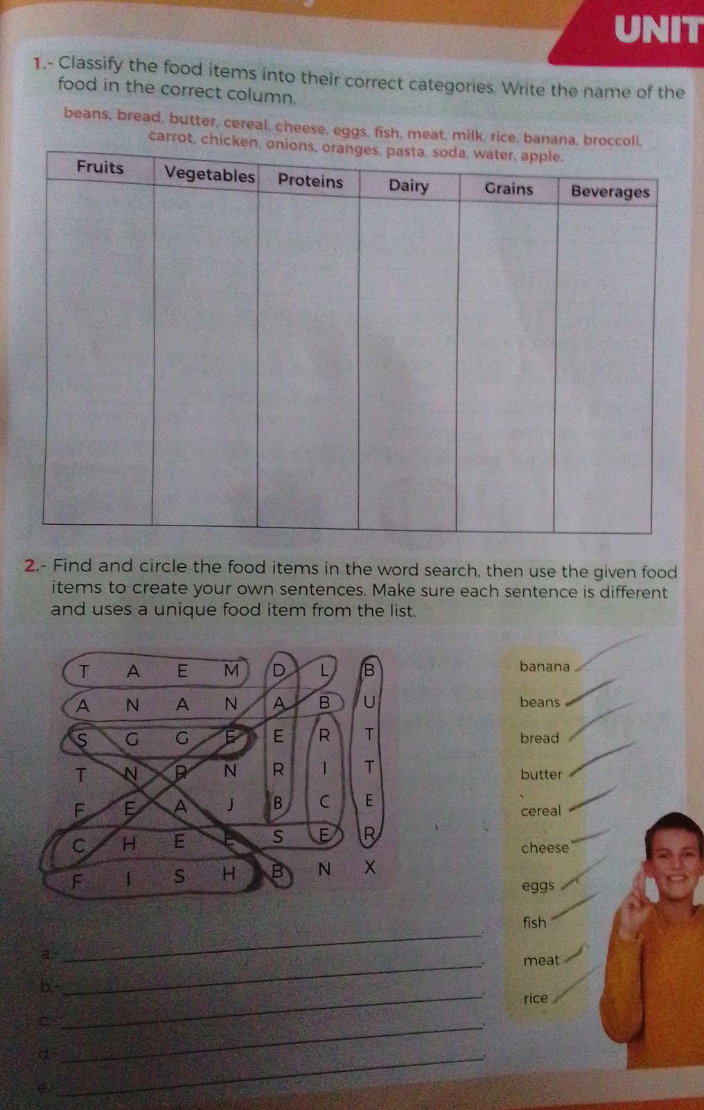 1.- Classify the food items into their | StudyX