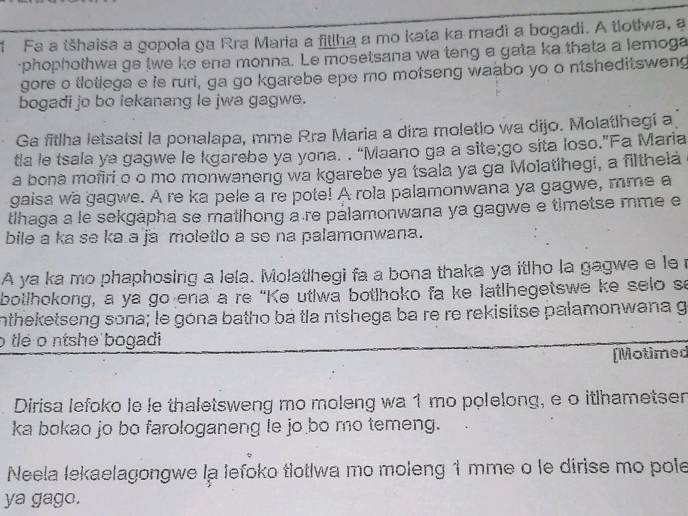 Dirisa lefoko le le thaletsweng mo moleng wa | StudyX