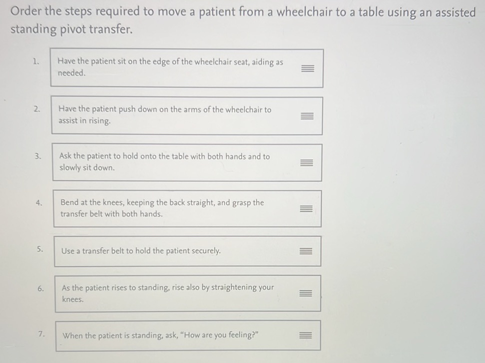 Order the steps required to move a patient | StudyX