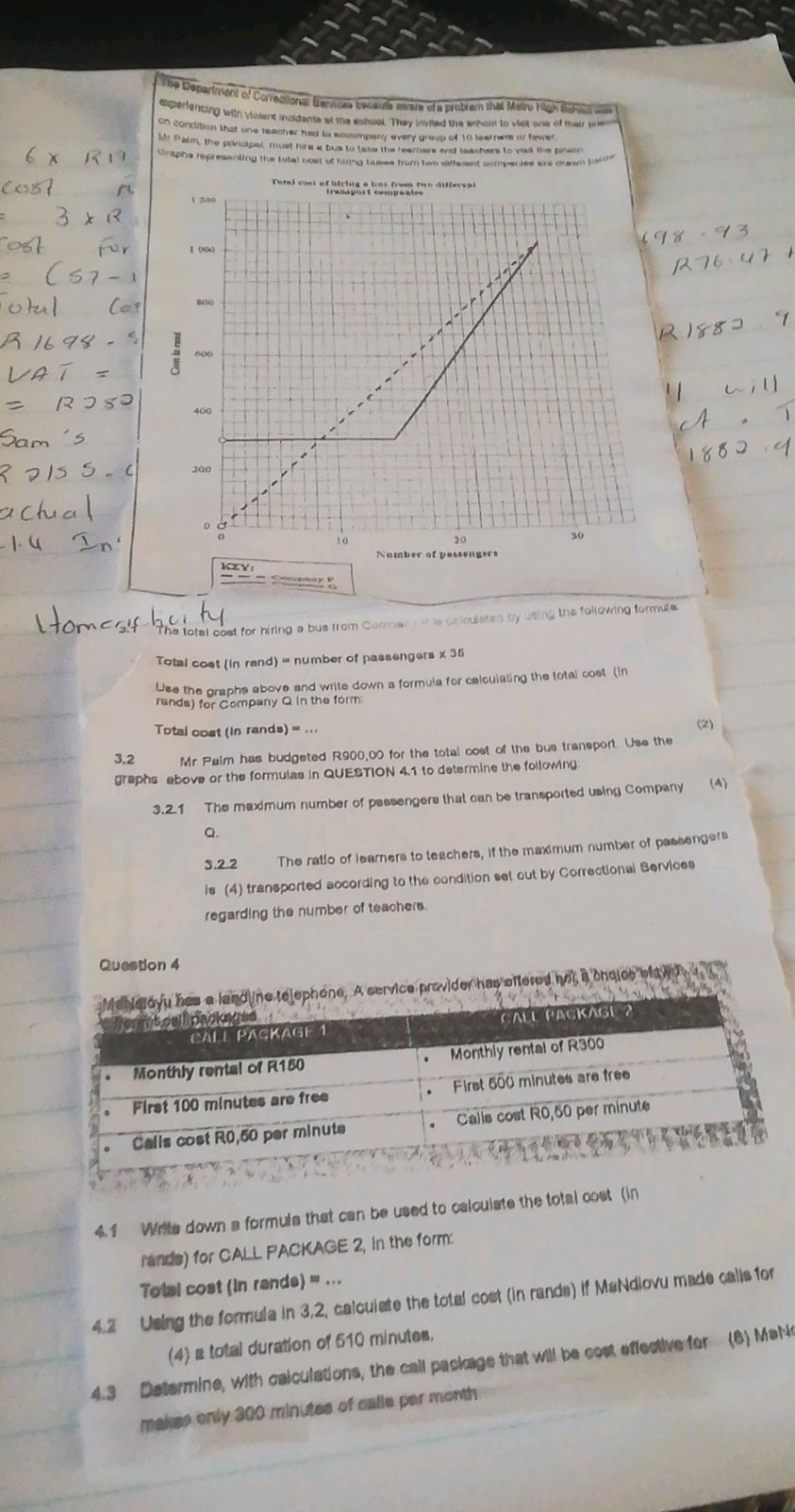 Total cost (in rand) = number of passengers | StudyX