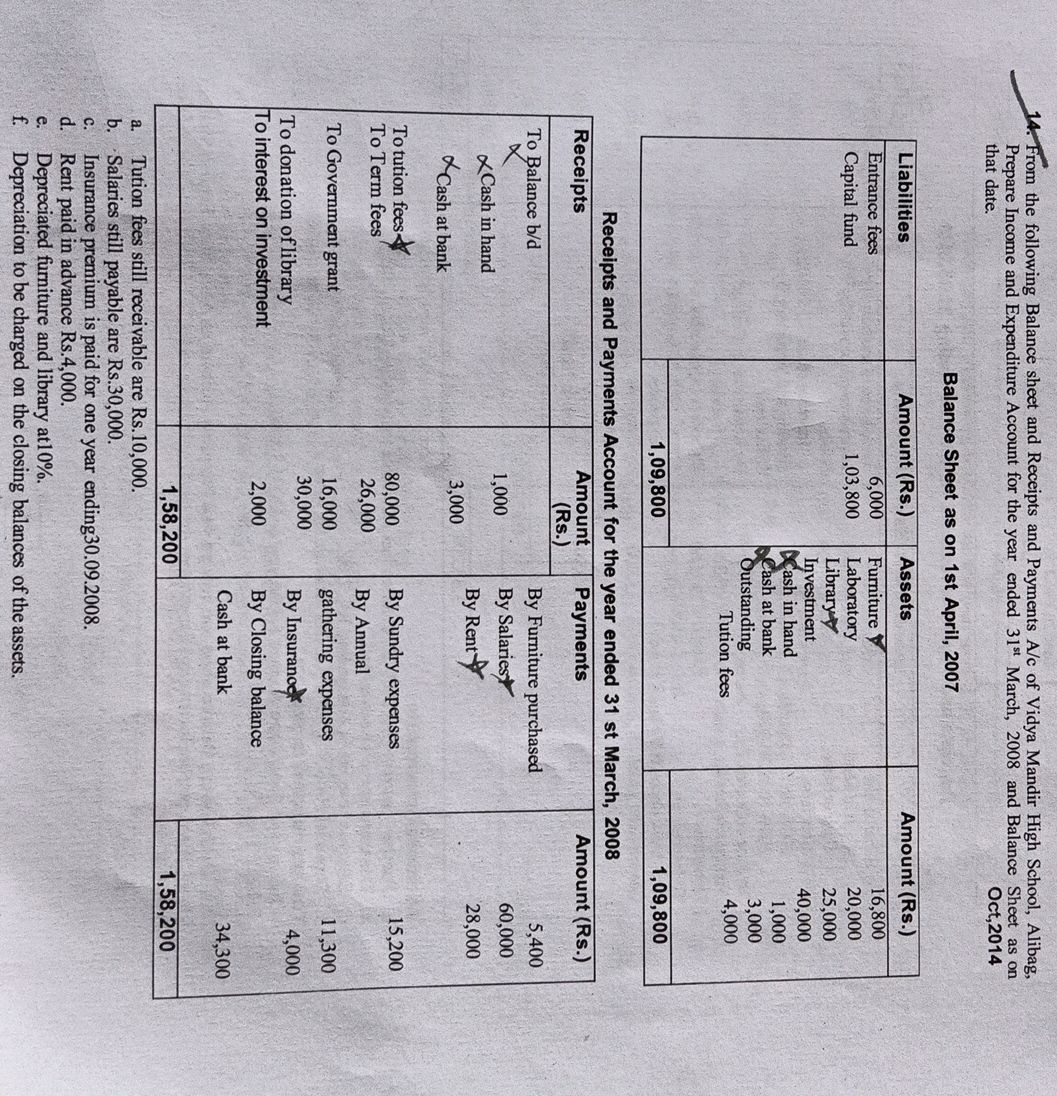 From the following Balance sheet and | StudyX