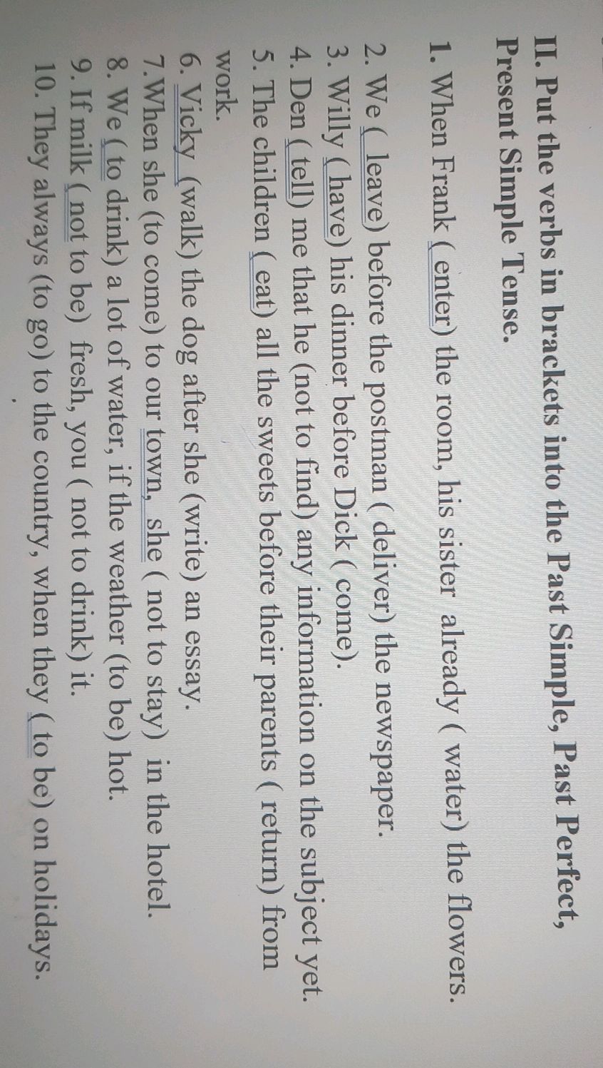 II. Put the verbs in brackets into the Past | StudyX