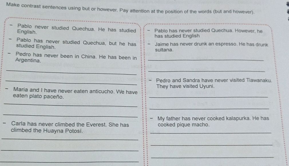 Make contrast sentences using but or | StudyX